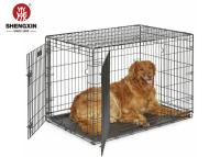 China Heavy Duty Pulleys Thickened Stainless Steel Folding Dog Cage With Tray for sale