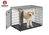 China Heavy Duty Pulleys Thickened Stainless Steel Folding Dog Cage With Tray for sale