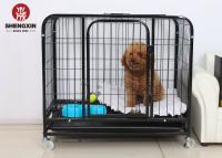 China Foldable OEM Black Metal Dog Cage 24'' Large Dog Crate With Wheels for sale