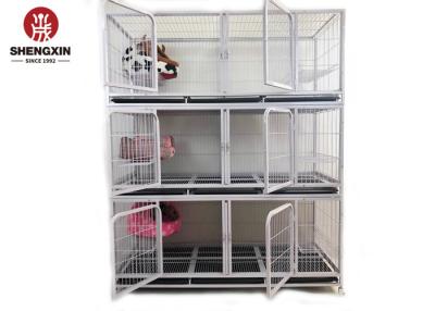 China Customizable White Metal Dog Cage 3 Layer Double Door Dog Kennel for sale