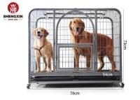China Foldable OEM Black Metal Dog Cage 24'' Large Dog Crate With Wheels for sale