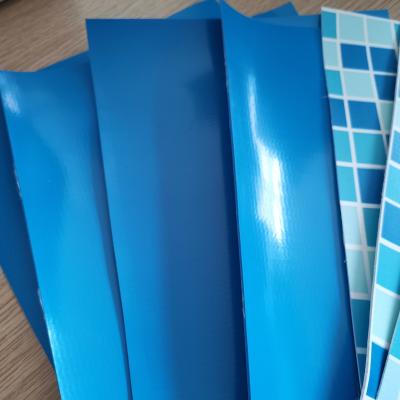 China Concrete Swimming Pool Waterproofing Material Solution 2.05m Width Blue Mosaic Color PVC Liner with Water Ripple Design for sale