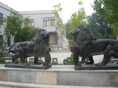 China Hand Carved Black Marble Lion Sculpture Statue 60cm Tall for Garden Decor for sale
