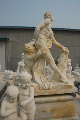 China Antique man stone sculpture with lion for sale