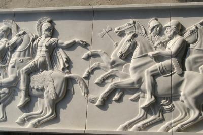 China Hand Carved White Marble War Horse Relief Sculpture 60cm x 40cm for sale