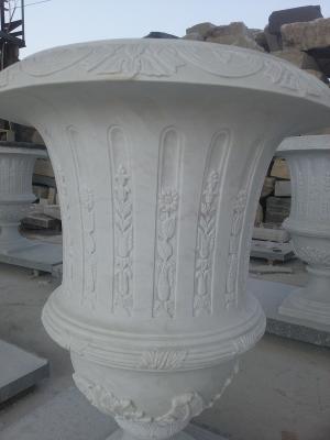 China White Marble Flowerpot 12 Inch Round Garden Planter for Outdoor Decor for sale