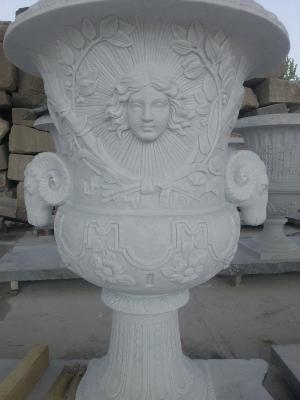 China White Marble Flowerpot for Building Decorative Planter 30cm Diameter for sale