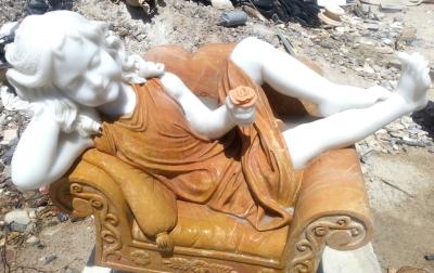 China Polished Marble Sleeping Girl Statue in Chair Natural Stone Sculpture 60cm for sale