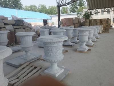 China White Marble Flowerpot for Garden Decorative Planter 12 Inch Diameter for sale