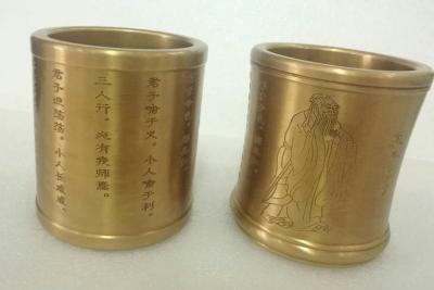 China Confucius Bronze Pencil Vase 10cm Art Craft Gift Desk Decor for sale