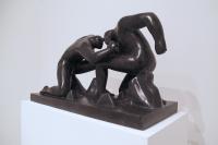 China Customized Fighting Men Marble Sculpture Polished Black Stone Statue for Exhibition Decoration for sale