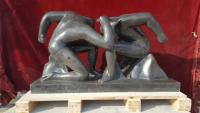 China Customized Fighting Men Marble Sculpture Polished Black Stone Statue for Exhibition Decoration for sale