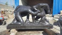 China Customized Fighting Men Marble Sculpture Polished Black Stone Statue for Exhibition Decoration for sale
