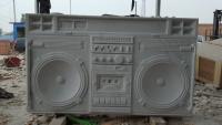 China Custom White Marble Boombox Sculpture 110cm for Exhibition Hand Carved Stone Art for sale