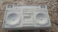 China Custom White Marble Boombox Sculpture 110cm for Exhibition Hand Carved Stone Art for sale