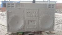 China Custom White Marble Boombox Sculpture 110cm for Exhibition Hand Carved Stone Art for sale