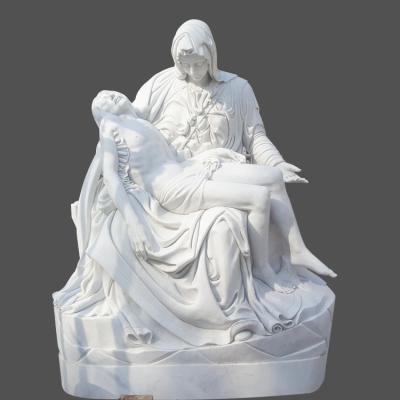 China Jesus and Saint Mary Religious Marble Sculpture H183cm Polished White Marble Stone Carving for sale
