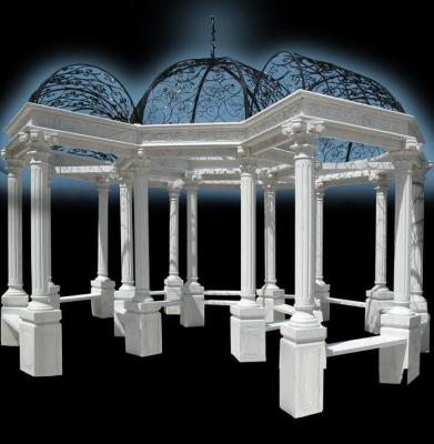 China Custom Marble Gazebo Outdoor Garden Stone Carving Sculpture 3m Diameter for sale