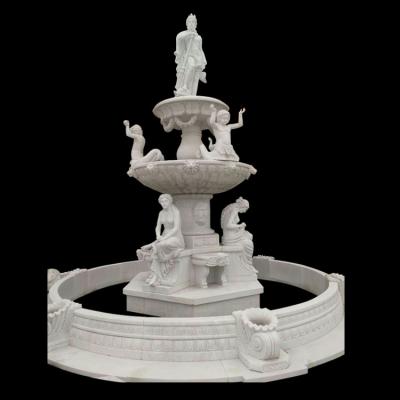 China Garden Freestanding Marble Stone Fountain with Pool 120cm Height Custom Design for sale