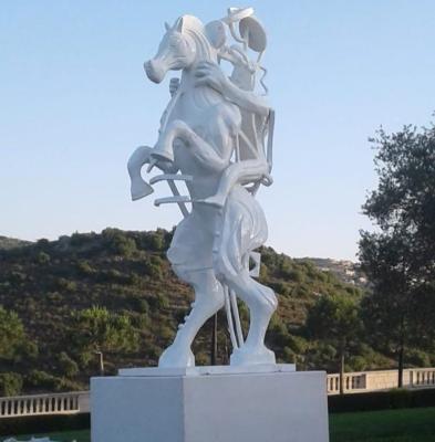 China White Painting Abstract Bronze Horse with Figure Statue 10ft Custom Sculpture for sale