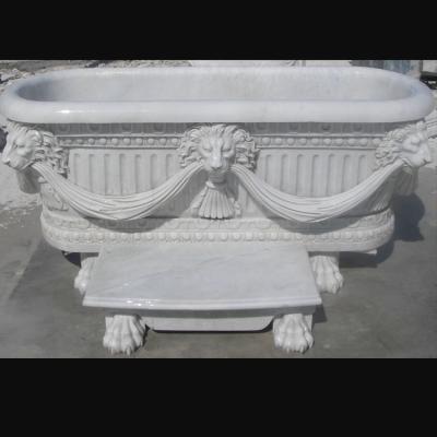 China White Marble Bathtub with Lion Head Carving 1800x800mm for Bathroom Decoration for sale