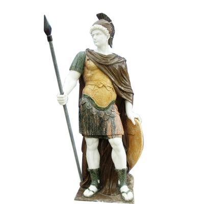 China Classic Greek Stone Man Statue Male Marble Sculpture with Shield H183cm Custom for sale
