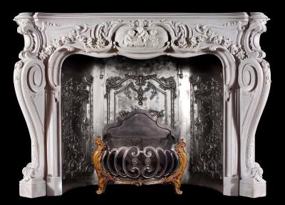 China Hand Carved Natural Marble Fireplace Mantel Surround 150cm Custom Size for Home Decoration for sale