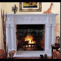 China Electric Marble Fireplace Mantel with Stone Figure Carvings 150cm Custom Size for sale