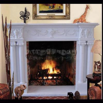 China Electric Marble Fireplace Mantel with Stone Figure Carvings 150cm Custom Size for sale