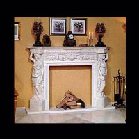 China Electric Marble Fireplace Mantel with Stone Figure Carvings 150cm Custom Size for sale