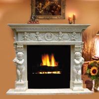 China Electric Marble Fireplace Mantel with Stone Figure Carvings 150cm Custom Size for sale