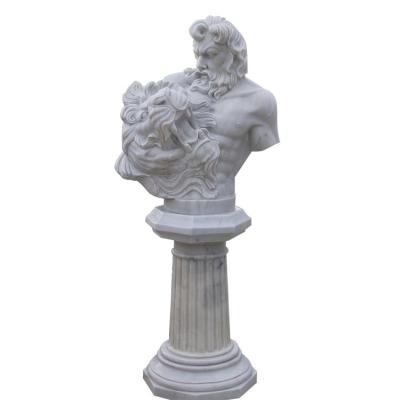 China Marble Man Bust Statue with Lion Sculpture Custom Size 200cm Hand Carved Stone Art for sale