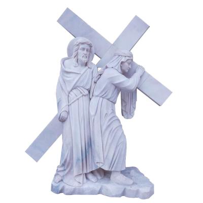 China Marble Jesus Cross Sculpture 280cm Custom Religious Christian Stone Carving for Garden Decoration for sale