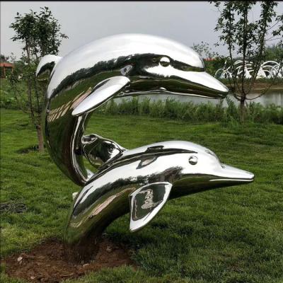 China Outdoor Stainless Steel Dolphin Statue 2200mm Mirror Polish Customizable Sculpture for sale