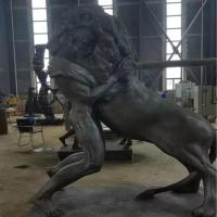 China Antique Large Bronze Man Fighting Lions Sculpture 280cm Custom Statue for sale
