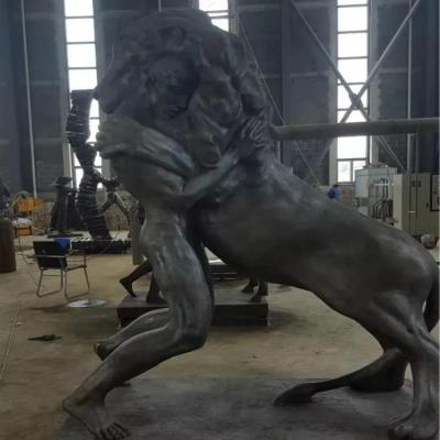 China Antique Large Bronze Man Fighting Lions Sculpture 280cm Custom Statue for sale