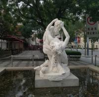 China Outdoor Garden Marble Sculpture Double Couple Statue 150cm Polished White Marble for sale
