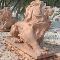 China Pink Marble Lion Statue 200cm Hand Carved Animal Sculpture for Garden Decoration for sale