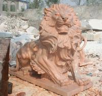 China Pink Marble Lion Statue 200cm Hand Carved Animal Sculpture for Garden Decoration for sale