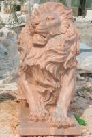 China Pink Marble Lion Statue 200cm Hand Carved Animal Sculpture for Garden Decoration for sale