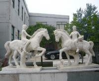 China White Marble Girl Riding Horse Statue 200cm Custom Stone Carving Sculpture for sale