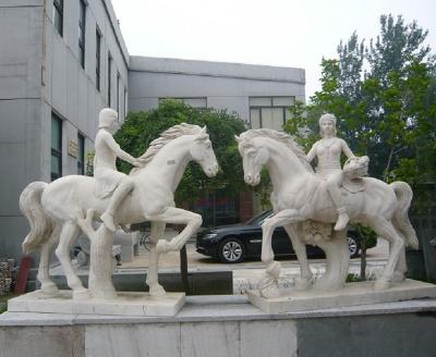 China White Marble Girl Riding Horse Statue 200cm Custom Stone Carving Sculpture for sale