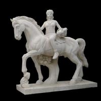 China White Marble Girl Riding Horse Statue 200cm Custom Stone Carving Sculpture for sale