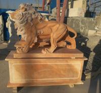 China Pink Marble Walking Lions Statue Garden Decoration 200cm Custom Size Stone Animal Sculpture for sale