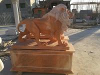 China Pink Marble Walking Lions Statue Garden Decoration 200cm Custom Size Stone Animal Sculpture for sale