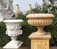 China Marble Carved Planter Flowerpot Sculpture 140-210cm Outdoor Stone Garden Statue for sale