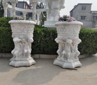 China Marble Stone Carved Planter Flowerpot Sculpture 120cm 160cm Custom Garden Decoration for sale