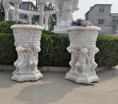 China Marble Stone Carved Planter Flowerpot Sculpture 120cm 160cm Custom Garden Decoration for sale