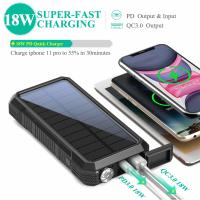 China Portable Wireless Solar Powered Power Bank Charger 18W QC3.0 With 4 Outputs for sale