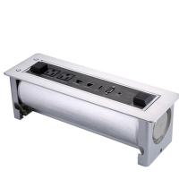 China NWS-SE002 Flip Up Conference Desk Mounted Power Socket with 2 Power Outlets, HDMI, VGA and Network Ports - Customizable Panel Size for sale